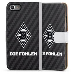 DeinDesign iPhone SE (2020) Handy Klapph&uuml;lle Handyh&uuml;lle aus Kunst Leder wei&szlig; Flip Case Carbon Borussia M&ouml;nchengladbach Gladbach Sideflip mit Lasche