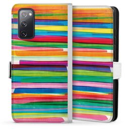 DeinDesign Galaxy S20 FE Handy Klapph&uuml;lle Handyh&uuml;lle aus Kunst Leder wei&szlig; Flip Case Stripes Water Colour Colourful Sideflip mit Lasche
