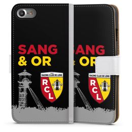 DeinDesign iPhone SE (2020) Handy Klapph&uuml;lle Handyh&uuml;lle aus Kunst Leder wei&szlig; Flip Case Racing Club De Lens Rcl Official Licensed Product Sideflip mit Lasche