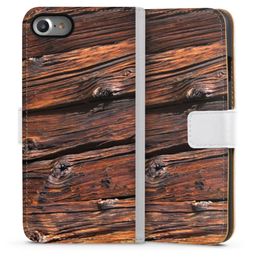 DeinDesign iPhone SE (2020) Handy Klapph&uuml;lle Handyh&uuml;lle aus Kunst Leder wei&szlig; Flip Case Wood Beams Wooden Look Sideflip mit Lasche