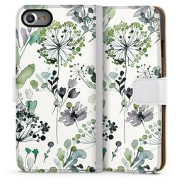 DeinDesign iPhone SE (2020) Handy Klapph&uuml;lle Handyh&uuml;lle aus Kunst Leder wei&szlig; Flip Case Flowers Eukalyptus Water Colour Sideflip mit Lasche
