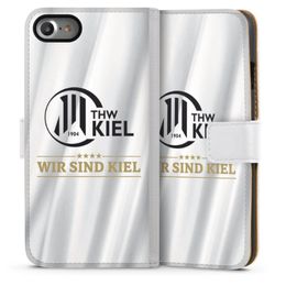 DeinDesign iPhone SE (2020) Handy Klapph&uuml;lle Handyh&uuml;lle aus Kunst Leder wei&szlig; Flip Case Handball Official Licensed Product Thw Kiel Sideflip mit Lasche