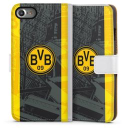 DeinDesign iPhone SE (2020) Handy Klapph&uuml;lle Handyh&uuml;lle aus Kunst Leder wei&szlig; Flip Case Bvb Stadium Borussia Dortmund Sideflip mit Lasche