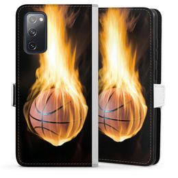 DeinDesign Galaxy S20 FE 5G Handy Klapph&uuml;lle Handyh&uuml;lle aus Kunst Leder wei&szlig; Flip Case Sports Basketball Fire Sideflip mit Lasche