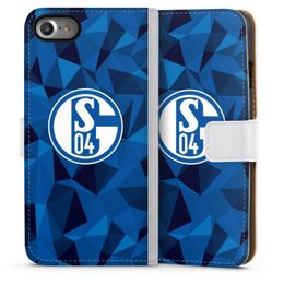 DeinDesign iPhone SE (2020) Handy Klapph&uuml;lle Handyh&uuml;lle aus Kunst Leder wei&szlig; Flip Case Fc Schalke 04 Muster Camouflage Sideflip mit Lasche