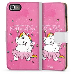 DeinDesign iPhone SE (2022) Handy Klapph&uuml;lle Handyh&uuml;lle aus Kunst Leder wei&szlig; Flip Case Pummeleinhorn Official Licensed Product Pummel & Friends Sideflip mit 