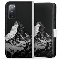 DeinDesign Galaxy S20 FE Handy Klapph&uuml;lle Handyh&uuml;lle aus Kunst Leder wei&szlig; Flip Case Mountain Snow Mountain Top Sideflip mit Lasche