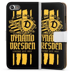 DeinDesign iPhone SE (2022) Handy Klapph&uuml;lle Handyh&uuml;lle aus Kunst Leder wei&szlig; Flip Case Sg Dynamo Dresden Statement Sgd Sideflip mit Lasche