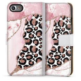 DeinDesign iPhone SE (2020) Handy Klapph&uuml;lle Handyh&uuml;lle aus Kunst Leder wei&szlig; Flip Case Glitzer Marble Leopard Sideflip mit Lasche