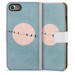 DeinDesign iPhone SE (2020) Handy Klapph&uuml;lle Handyh&uuml;lle aus Kunst Leder wei&szlig; Flip Case Turquoise Bird Moon Sideflip mit Lasche