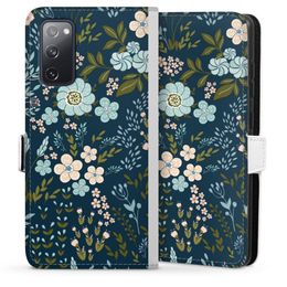 DeinDesign Galaxy S20 FE 5G Handy Klapph&uuml;lle Handyh&uuml;lle aus Kunst Leder wei&szlig; Flip Case Blue Muster Flowers Sideflip mit Lasche