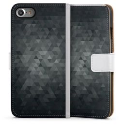 DeinDesign iPhone SE (2022) Handy Klapph&uuml;lle Handyh&uuml;lle aus Kunst Leder wei&szlig; Flip Case Black Triangle Muster Sideflip mit Lasche
