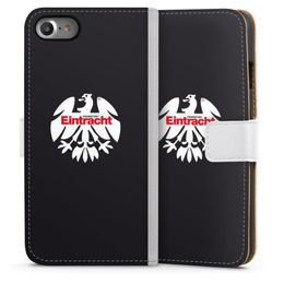 DeinDesign iPhone SE (2022) Handy Klapph&uuml;lle Handyh&uuml;lle aus Kunst Leder wei&szlig; Flip Case Eagle Logo Retro Sideflip mit Lasche