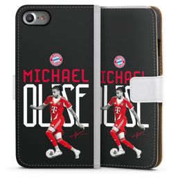DeinDesign iPhone SE (2020) Handy Klapph&uuml;lle Handyh&uuml;lle aus Kunst Leder wei&szlig; Flip Case Official Licensed Product Michael Olise Fc Bayern M&uuml;nchen Sideflip mit 