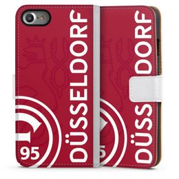 DeinDesign iPhone SE (2020) Handy Klapph&uuml;lle Handyh&uuml;lle aus Kunst Leder wei&szlig; Flip Case Lettering F95 Fortuna D&uuml;sseldorf Sideflip mit Lasche