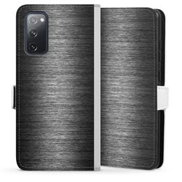 DeinDesign Galaxy S20 FE Handy Klapph&uuml;lle Handyh&uuml;lle aus Kunst Leder wei&szlig; Flip Case Metal Metallic Look Anthracite Sideflip mit Lasche