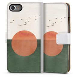 DeinDesign iPhone SE (2022) Handy Klapph&uuml;lle Handyh&uuml;lle aus Kunst Leder wei&szlig; Flip Case Sunshine Bird Sunset Sideflip mit Lasche