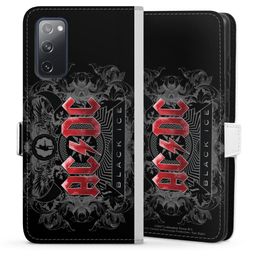 DeinDesign Galaxy S20 FE 5G Handy Klapph&uuml;lle Handyh&uuml;lle aus Kunst Leder wei&szlig; Flip Case Black Ice Merchandise Acdc Sideflip mit Lasche