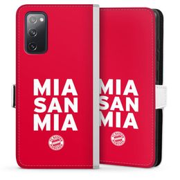 DeinDesign Galaxy S20 FE Handy Klapph&uuml;lle Handyh&uuml;lle aus Kunst Leder wei&szlig; Flip Case Fcb Mia San Mia Fc Bayern M&uuml;nchen Sideflip mit Lasche