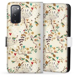 DeinDesign Galaxy S20 FE Handy Klapph&uuml;lle Handyh&uuml;lle aus Kunst Leder wei&szlig; Flip Case Bird Retro Flowers Sideflip mit Lasche