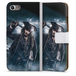 DeinDesign iPhone SE (2020) Handy Klapph&uuml;lle Handyh&uuml;lle aus Kunst Leder wei&szlig; Flip Case Captain Jack Sparrow Official Licensed Product Fluch Der Karibik Sideflip 