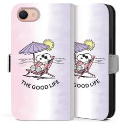 DeinDesign iPhone 16e Handy Klapph&uuml;lle Handyh&uuml;lle aus Kunst Leder wei&szlig; Flip Case Snoopy Official Licensed Product Peanuts Sideflip mit Lasche
