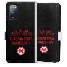 DeinDesign Galaxy S20 FE 5G Handy Klapph&uuml;lle Handyh&uuml;lle aus Kunst Leder wei&szlig; Flip Case Merchandise European Cup Eintracht Frankfurt Sideflip mit Lasche
