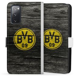 DeinDesign Galaxy S20 FE Handy Klapph&uuml;lle Handyh&uuml;lle aus Kunst Leder wei&szlig; Flip Case Wooden Look Bvb Borussia Dortmund Sideflip mit Lasche