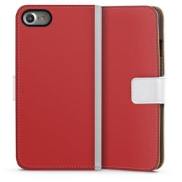 DeinDesign iPhone SE (2020) Handy Klapph&uuml;lle Handyh&uuml;lle aus Kunst Leder wei&szlig; Flip Case Red Unicoloured Colour Sideflip mit Lasche