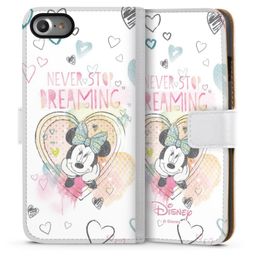 DeinDesign iPhone SE (2022) Handy Klapph&uuml;lle Handyh&uuml;lle aus Kunst Leder wei&szlig; Flip Case Official Licensed Product Disney Minnie Mouse Sideflip mit Lasche