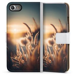 DeinDesign iPhone SE (2020) Handy Klapph&uuml;lle Handyh&uuml;lle aus Kunst Leder wei&szlig; Flip Case Nature Pampasgras Sun Sideflip mit Lasche