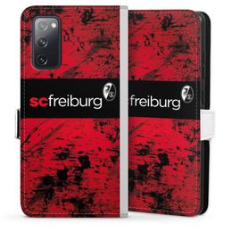 DeinDesign Galaxy S20 FE 5G Handy Klapph&uuml;lle Handyh&uuml;lle aus Kunst Leder wei&szlig; Flip Case Official Licensed Product Sc Freiburg Logo Sideflip mit Lasche