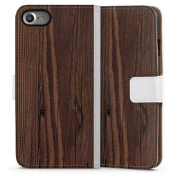 DeinDesign iPhone SE (2020) Handy Klapph&uuml;lle Handyh&uuml;lle aus Kunst Leder wei&szlig; Flip Case Nut Tree Wood Wooden Look Sideflip mit Lasche