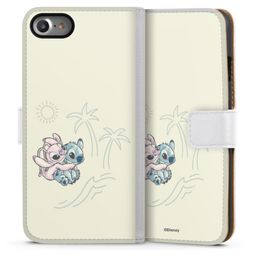 DeinDesign iPhone SE (2020) Handy Klapph&uuml;lle Handyh&uuml;lle aus Kunst Leder wei&szlig; Flip Case Lilo & Stitch Disney Angel Sideflip mit Lasche