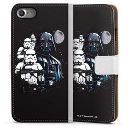 DeinDesign iPhone SE (2022) Handy Klapph&uuml;lle Handyh&uuml;lle aus Kunst Leder wei&szlig; Flip Case Star Wars Weltall Movie Sideflip mit Lasche