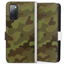 DeinDesign Galaxy S20 FE Handy Klapph&uuml;lle Handyh&uuml;lle aus Kunst Leder wei&szlig; Flip Case Camouflage Tarnmuster Army Sideflip mit Lasche