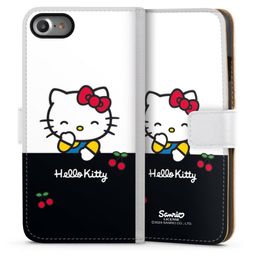 DeinDesign iPhone SE (2022) Handy Klapph&uuml;lle Handyh&uuml;lle aus Kunst Leder wei&szlig; Flip Case Official Licensed Product Hello Kitty Cherry Sideflip mit Lasche