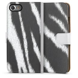 DeinDesign iPhone SE (2020) Handy Klapph&uuml;lle Handyh&uuml;lle aus Kunst Leder wei&szlig; Flip Case Fur Muster Zebra Sideflip mit Lasche
