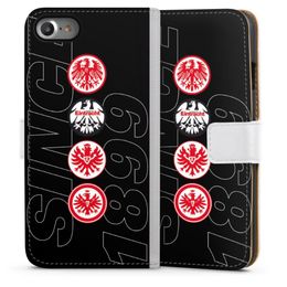 DeinDesign iPhone SE (2020) Handy Klapph&uuml;lle Handyh&uuml;lle aus Kunst Leder wei&szlig; Flip Case Eagle Eintracht Frankfurt Logo Sideflip mit Lasche