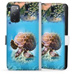 DeinDesign Galaxy S20 FE Handy Klapph&uuml;lle Handyh&uuml;lle aus Kunst Leder wei&szlig; Flip Case Animals Ocean Turtle Sideflip mit Lasche