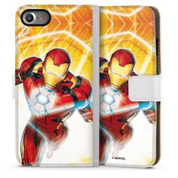 DeinDesign iPhone SE (2022) Handy Klapph&uuml;lle Handyh&uuml;lle aus Kunst Leder wei&szlig; Flip Case Marvel Fire Iron Man Sideflip mit Lasche