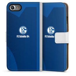 DeinDesign iPhone SE (2022) Handy Klapph&uuml;lle Handyh&uuml;lle aus Kunst Leder wei&szlig; Flip Case Bundesliga Official Licensed Product Fc Schalke 04 Sideflip mit Lasche