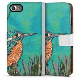 DeinDesign iPhone SE (2022) Handy Klapph&uuml;lle Handyh&uuml;lle aus Kunst Leder wei&szlig; Flip Case Painting Animals Bird Sideflip mit Lasche