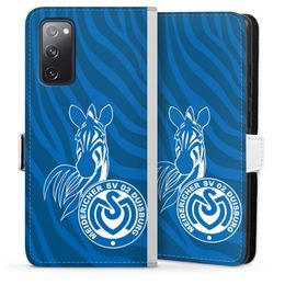 DeinDesign Galaxy S20 FE 5G Handy Klapph&uuml;lle Handyh&uuml;lle aus Kunst Leder wei&szlig; Flip Case Merchandise Zebra Msv Duisburg Sideflip mit Lasche