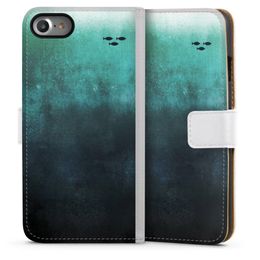 DeinDesign iPhone SE (2022) Handy Klapph&uuml;lle Handyh&uuml;lle aus Kunst Leder wei&szlig; Flip Case Fish Water Turquoise Sideflip mit Lasche