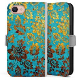 DeinDesign iPhone 16e Handy Klapph&uuml;lle Handyh&uuml;lle aus Kunst Leder wei&szlig; Flip Case Flowers Ornament Vintage Sideflip mit Lasche