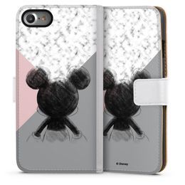 DeinDesign iPhone SE (2020) Handy Klapph&uuml;lle Handyh&uuml;lle aus Kunst Leder wei&szlig; Flip Case Marble Disney Mickey Mouse Sideflip mit Lasche