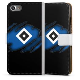 DeinDesign iPhone SE (2022) Handy Klapph&uuml;lle Handyh&uuml;lle aus Kunst Leder wei&szlig; Flip Case Official Licensed Product Hsv Hamburger Sv Sideflip mit Lasche