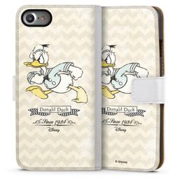 DeinDesign iPhone SE (2020) Handy Klapph&uuml;lle Handyh&uuml;lle aus Kunst Leder wei&szlig; Flip Case Disney Donuld Duck Vintage Official Licensed Product Sideflip mit Lasche