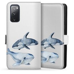 DeinDesign Galaxy S20 FE Handy Klapph&uuml;lle Handyh&uuml;lle aus Kunst Leder wei&szlig; Flip Case Wale Water Colour Ocean Sideflip mit Lasche